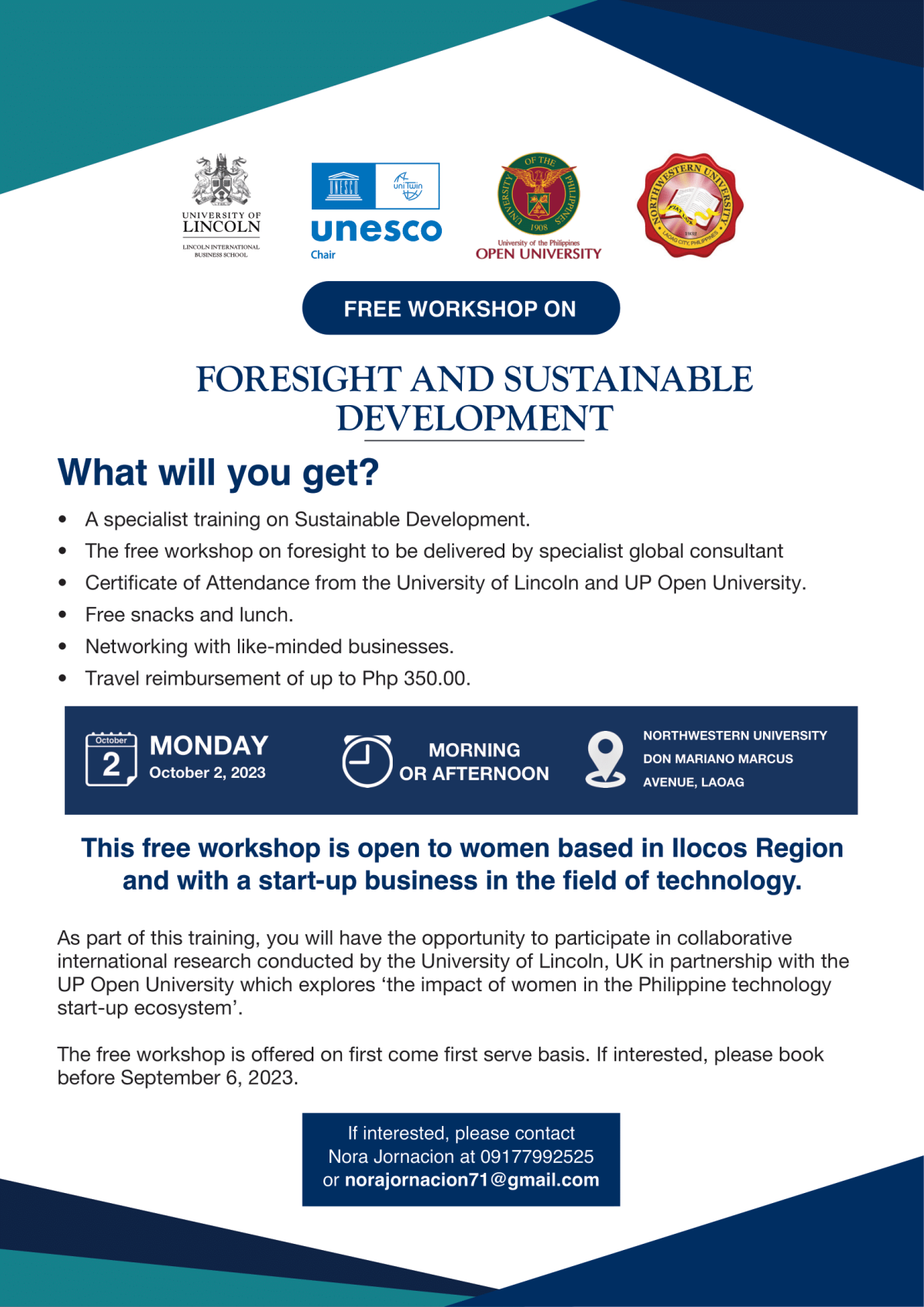 Free Workshop on Foresight and Sustainable Development on 2 October 2023 at Laoag, Ilocos Norte ...